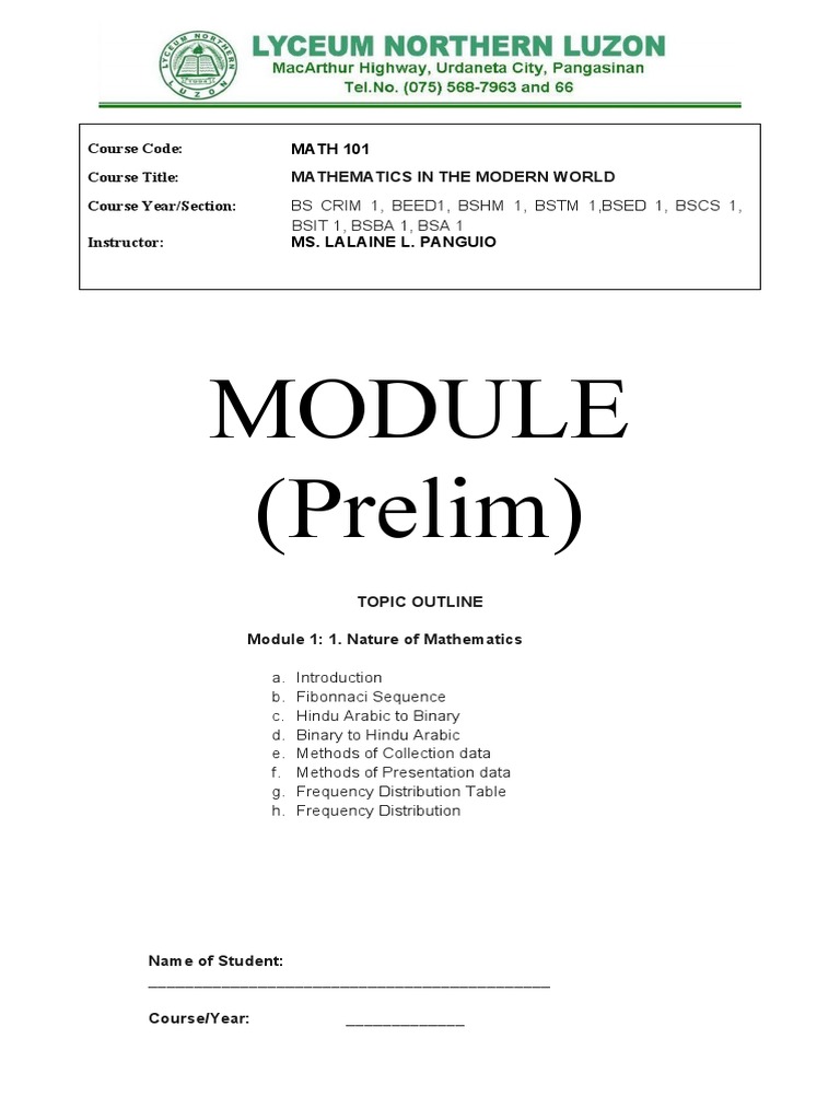 MODERN MATH 1st Year College | PDF | Questionnaire | Chart