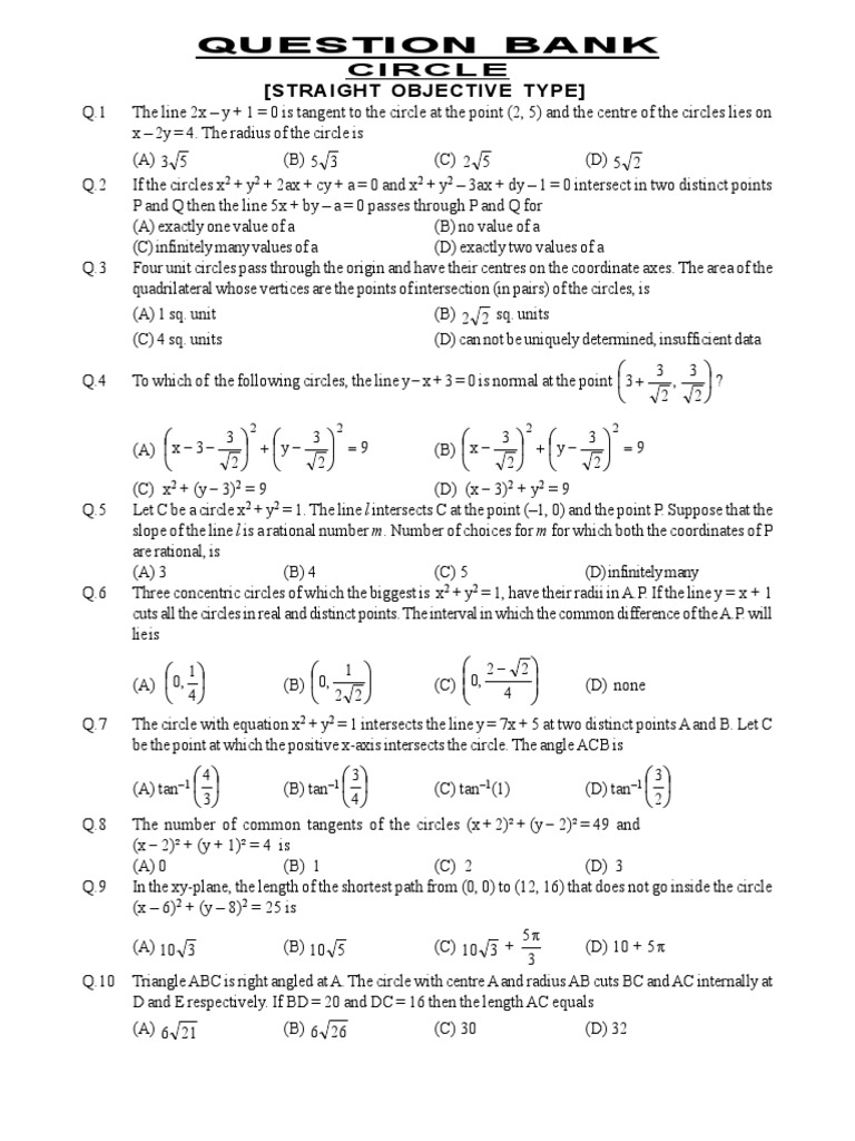 Circles Question Bank (Maps) | PDF | Circle | Elementary Mathematics