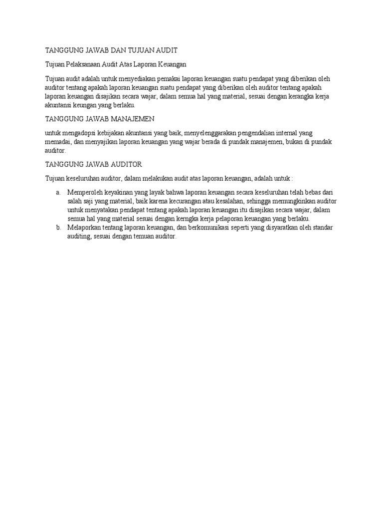 Tanggung Jawab Dan Tujuan Audit | PDF