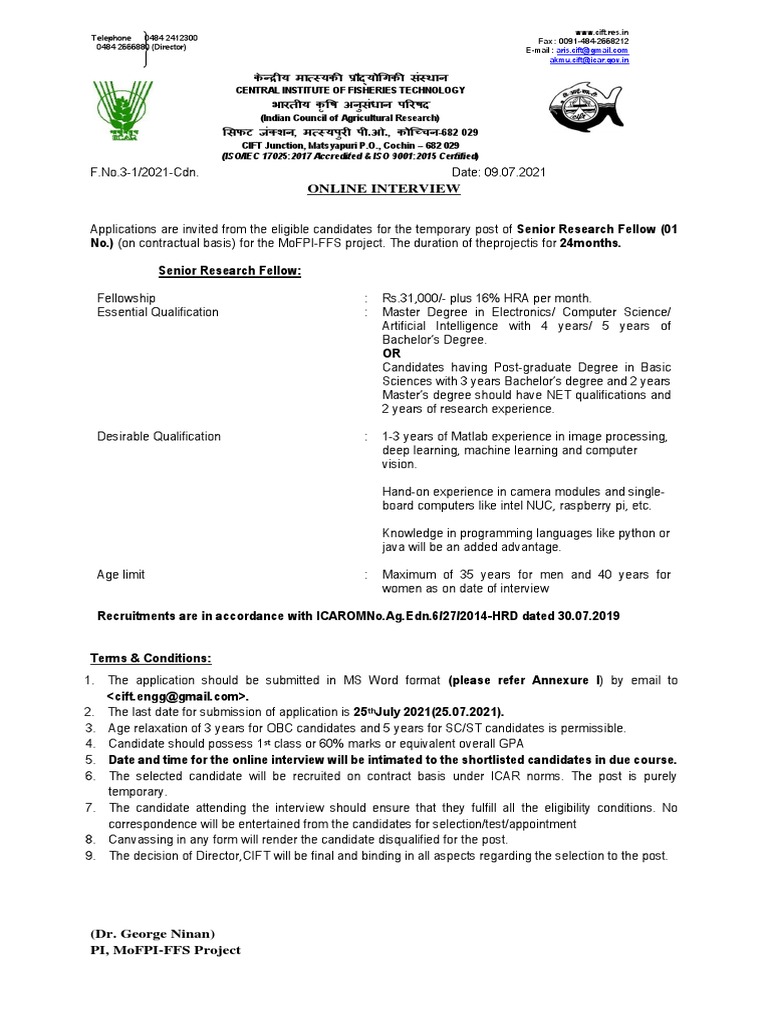 SRF Recruitment Notification - CIFT | PDF | Academic Degree | Academia