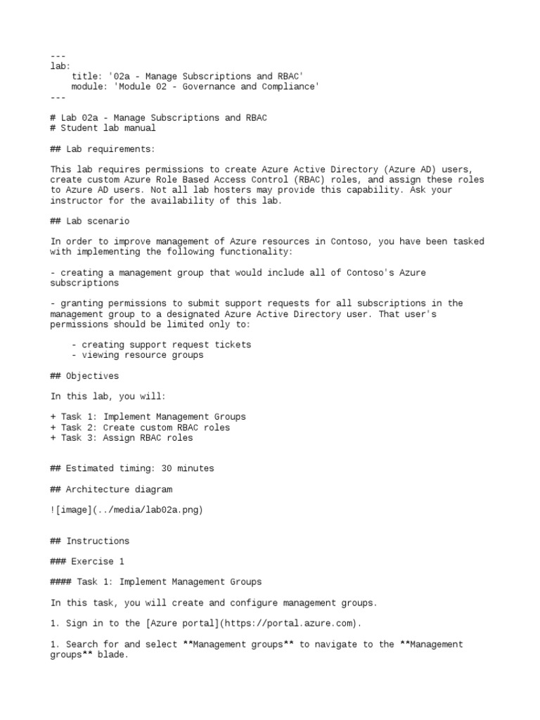 LAB 02a Manage Subscriptions and RBAC | PDF | Software Development | Utility Software