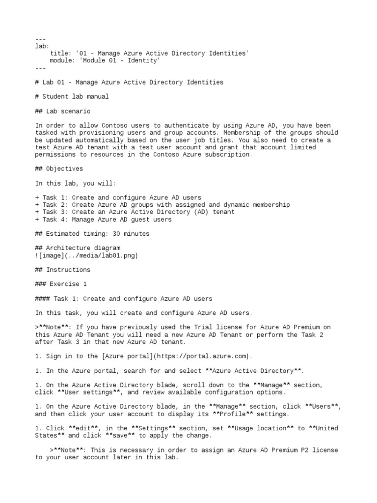 LAB 01-Manage Azure AD Identities | PDF | Active Directory | User (Computing)
