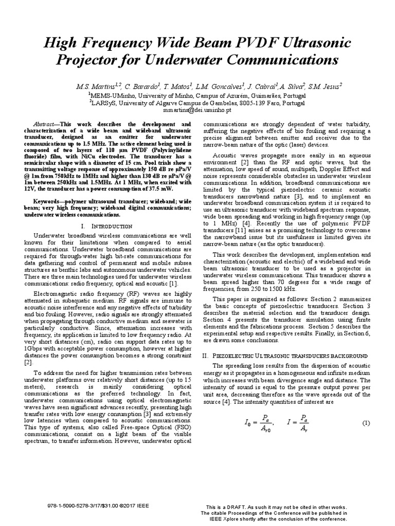 High Frequency Wide Beam PVDF Ultrasonic Projector For Underwater ...