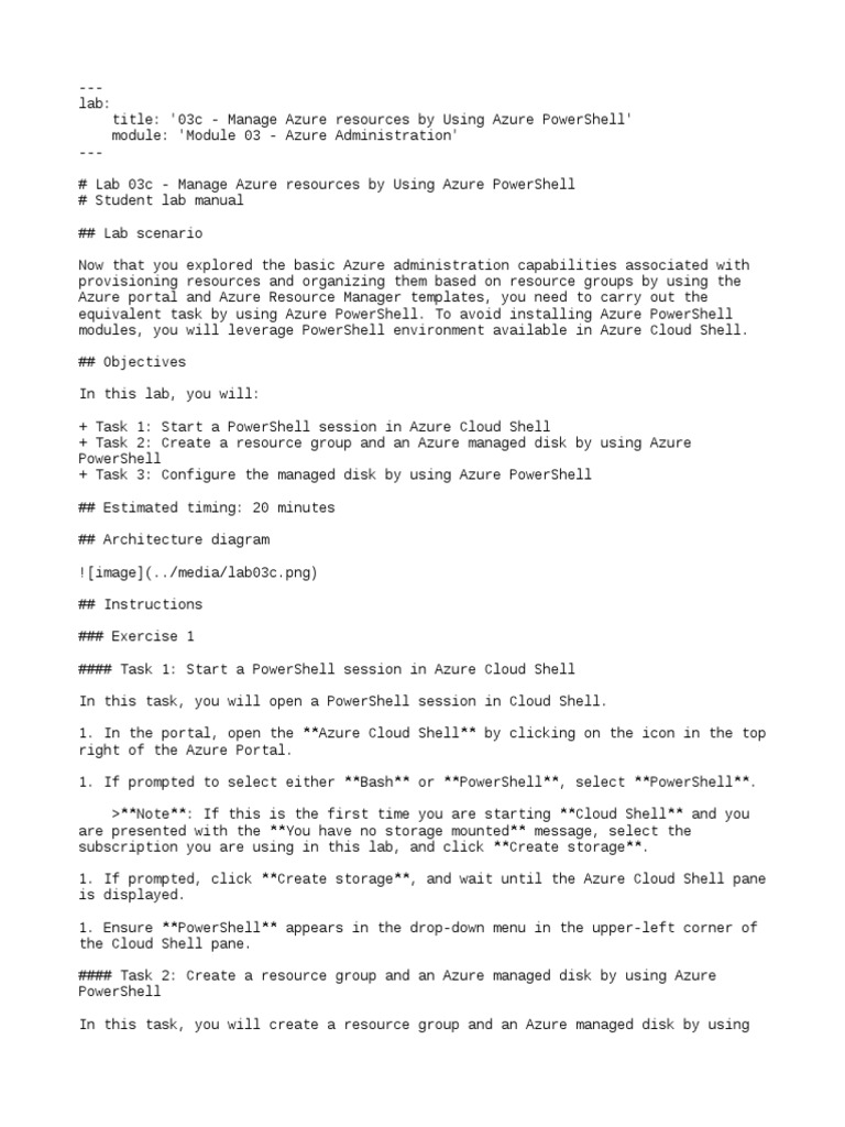 LAB 03c-Manage Azure Resources by Using Azure PowerShell | PDF | Cloud Computing | Microsoft Azure