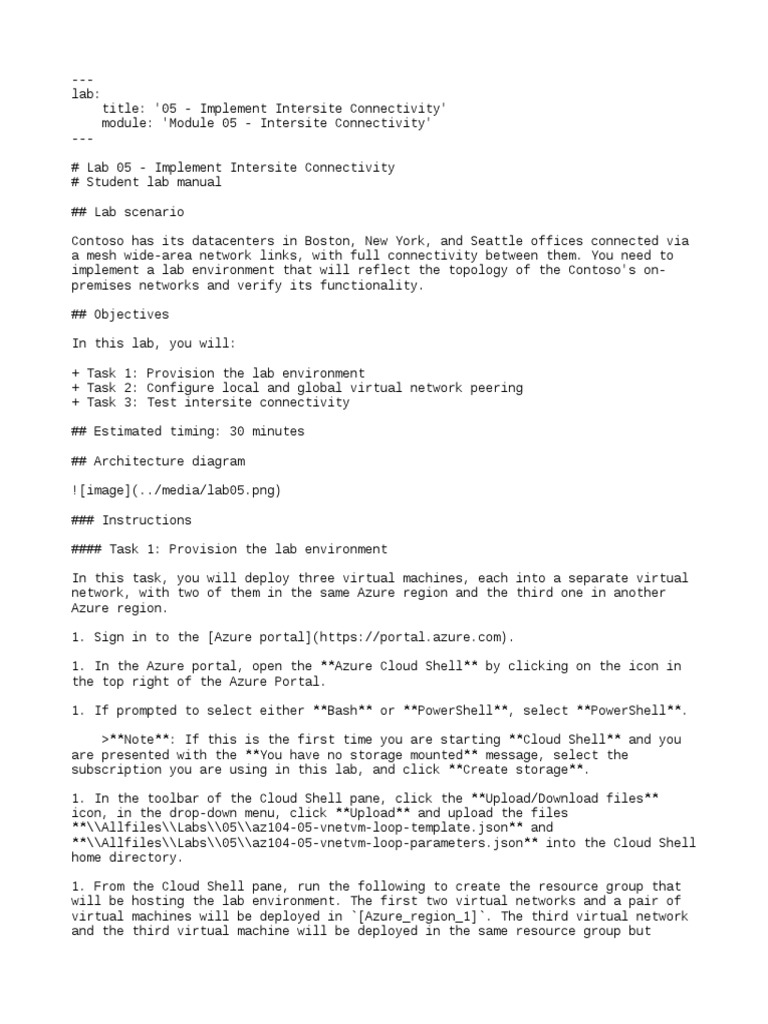 LAB 05-Implement Intersite Connectivity | PDF | Remote Desktop Services | Computing