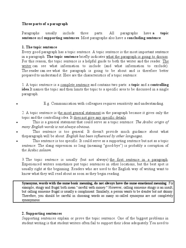 Three Parts of A Paragraph | PDF | Sentence (Linguistics) | Paragraph