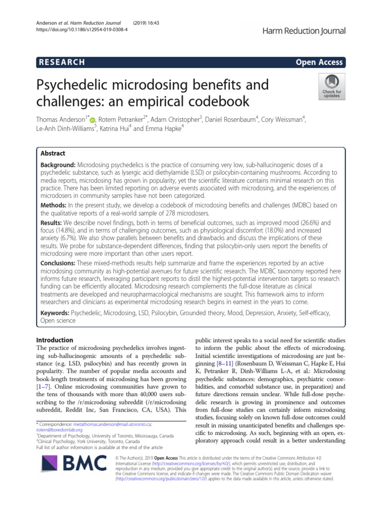 Psychedelic Microdosing Benefits and Challenges: An Empirical Codebook ...