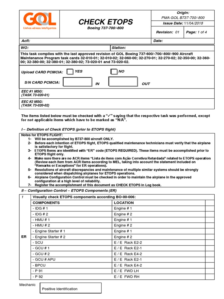 b737ng - Check Etops r01 | PDF | Landing Gear | Tire