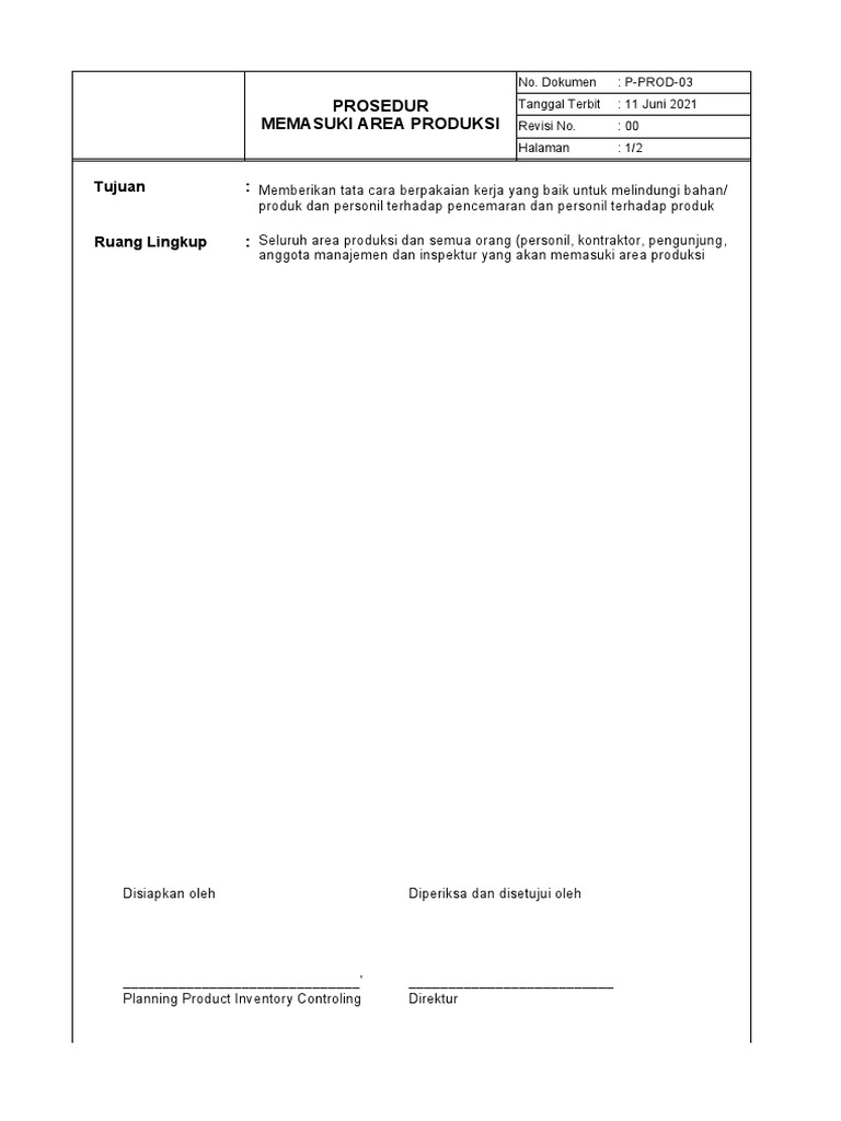 Prosedur Masuk Area Produksi APD | PDF