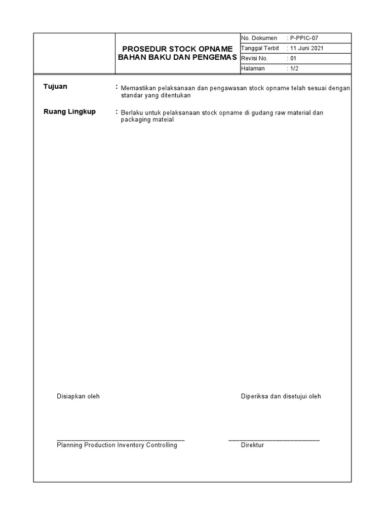 Prosedur Stock Opname Bahan Baku Dan Pengemas Chg Pdf