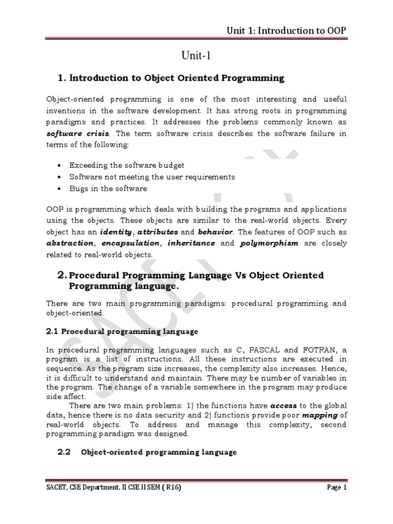 Object Oriented Programming Through Java R19 Unit 1 Pdf Object Oriented Programming 