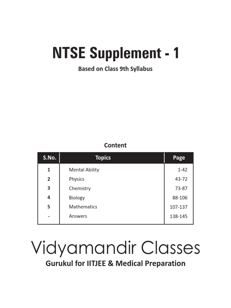 NTSE Class 9 Supplementary Booklet | PDF | Dice | Elementary Geometry
