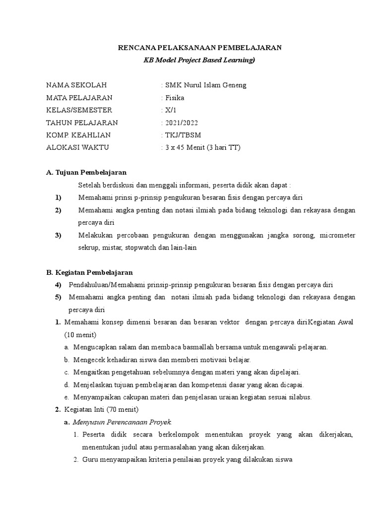 RPP Fisika 1 Besaran Dan Vektor | PDF | Metode & Bahan Ajar | Teknologi ...