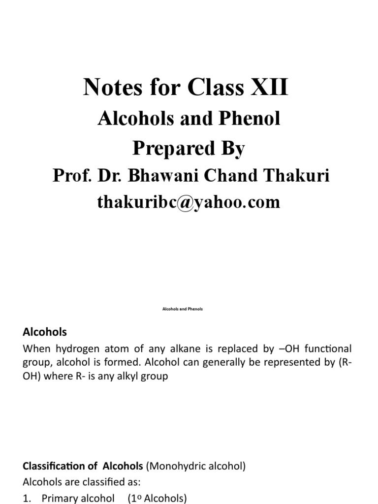Classification, Properties and Reactions of Alcohols and Phenols: A ...