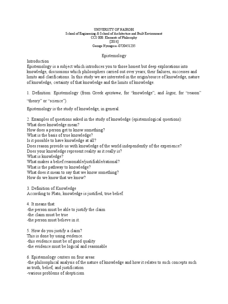 Introduction to Epistemology Concepts | PDF | Epistemology | Knowledge