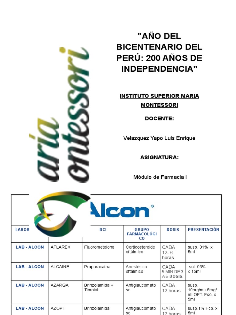Medicamentos Oftálmicos Alcon: Dosis y Presentación | PDF | Medicina ...