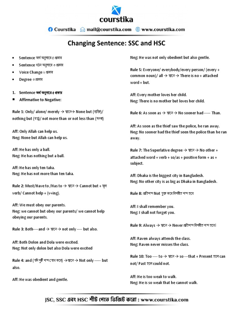 Changing Sentence: SSC and HSC | PDF | Verb | Sentence (Linguistics)