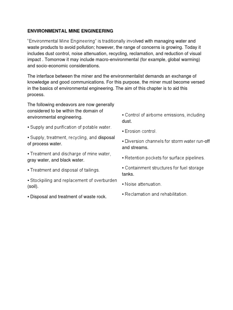Environmental Mine Engineering | PDF