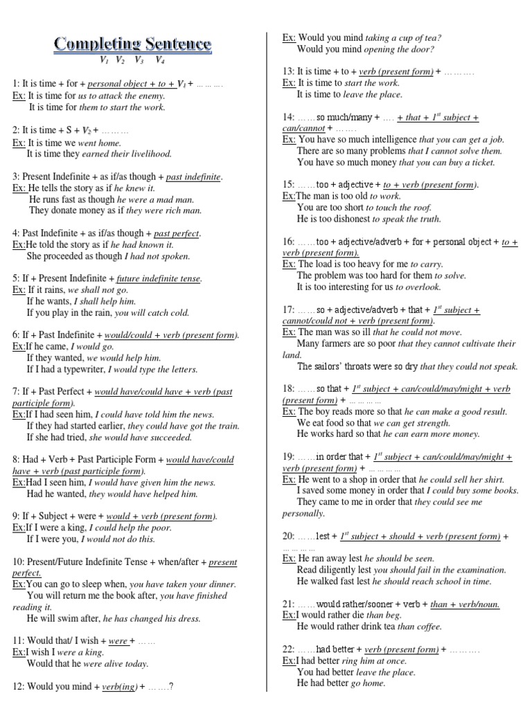Completing Sentence | PDF | Verb | Perfect (Grammar)