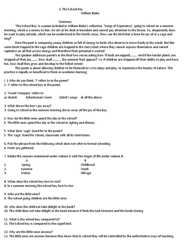 Notes On The School Boy | PDF | Creativity | Learning