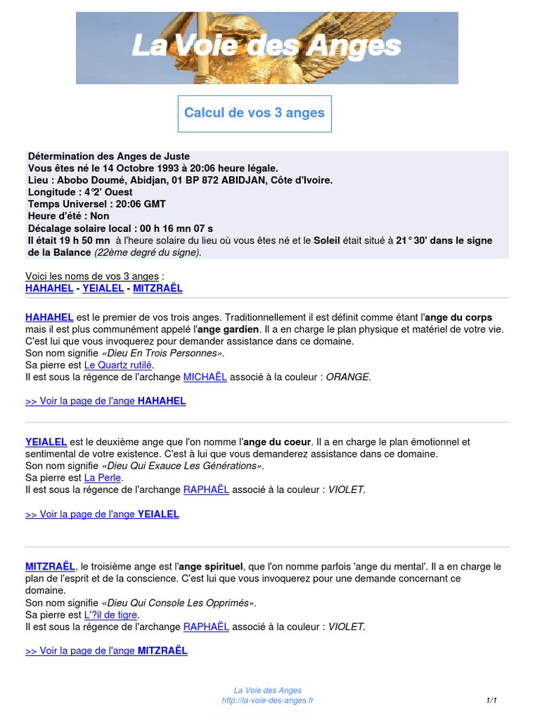 Calcul de vos 3 anges gardiens | PDF