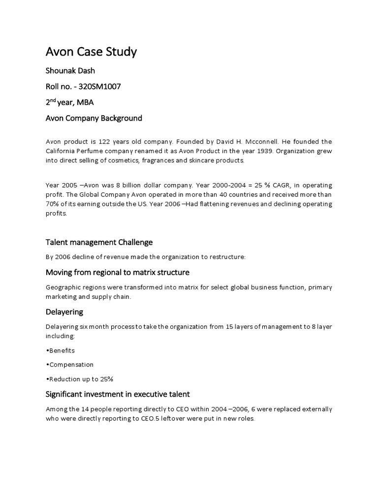 Avon Case Study | PDF | Talent Management | Leadership