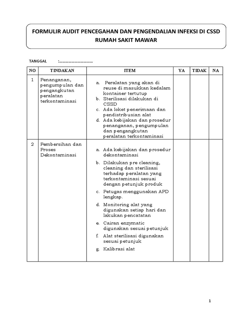 Formulir Audit Ppi CSSD | PDF