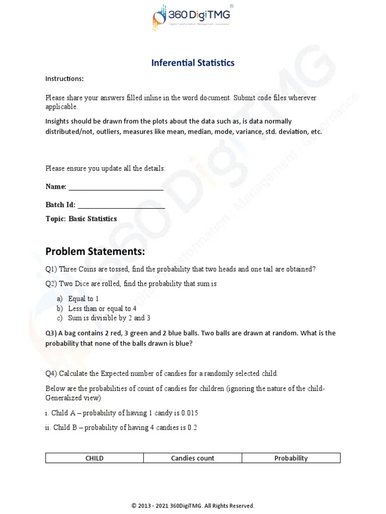 Problem Statements:: Inferential Statistics | PDF | Mean | Variance