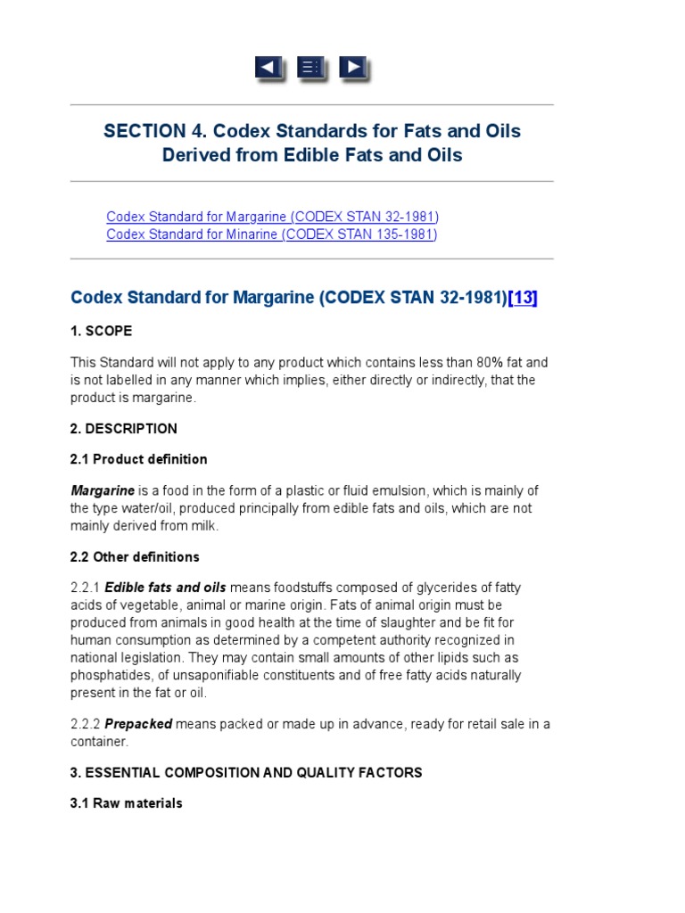 SECTION 4. Codex Standards For Fats and Oils Derived From Edible Fats ...
