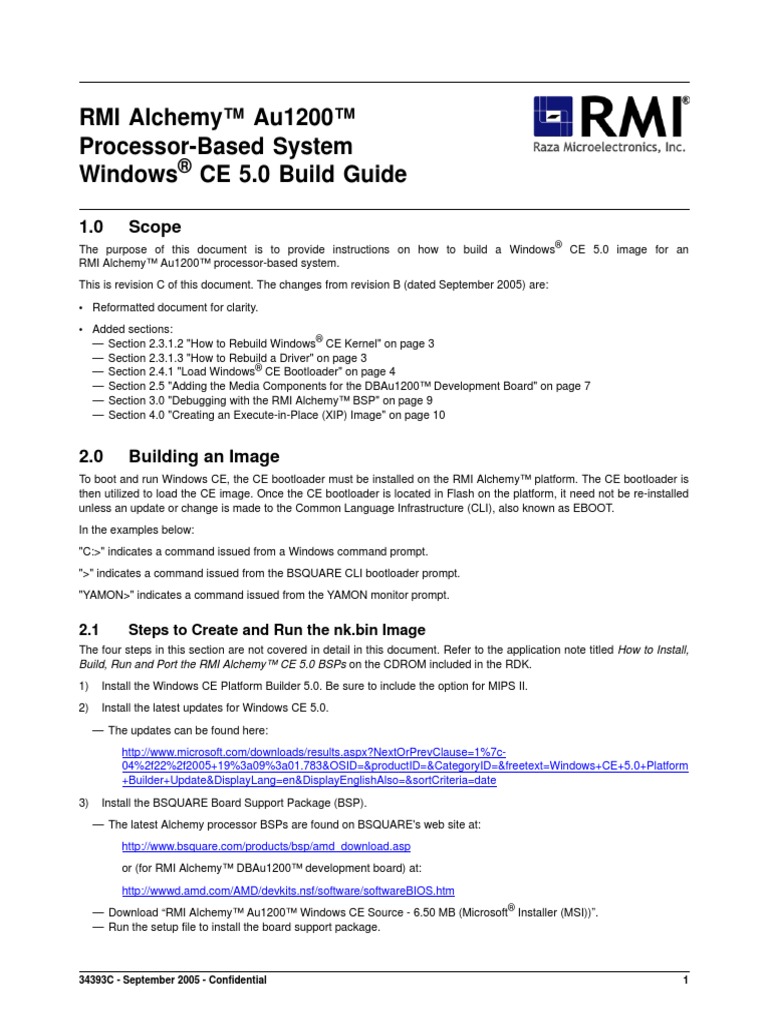RMI Alchemy™ Au1200™ Processor-Based System Windows CE 5.0 Build Guide | PDF | Booting ...