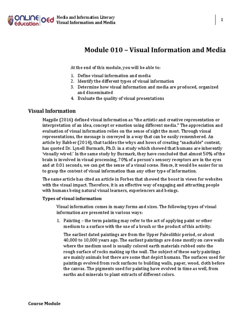 Visual Information and Media Module | PDF | Information | Paintings