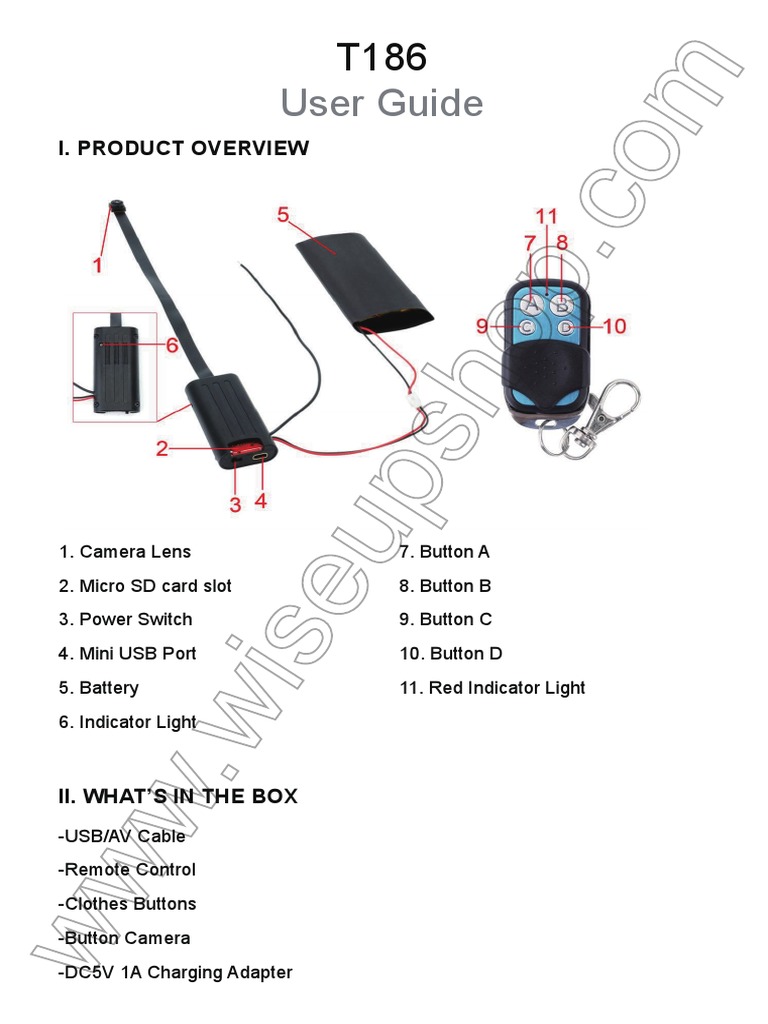 T186 Mini Spy Camera Clothes Button User Manual | PDF | Camera | Computer File