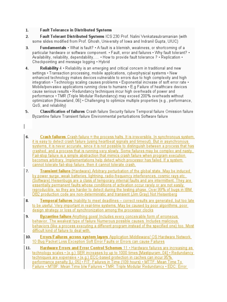 Fault Tolerance in Distributed Systems | PDF | Error Detection And ...