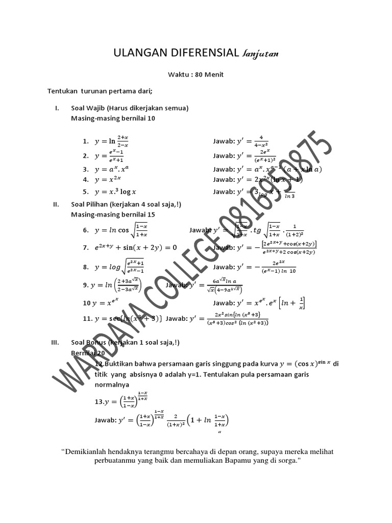 ULANGAN DIFERENSIAL Lanjutan | PDF