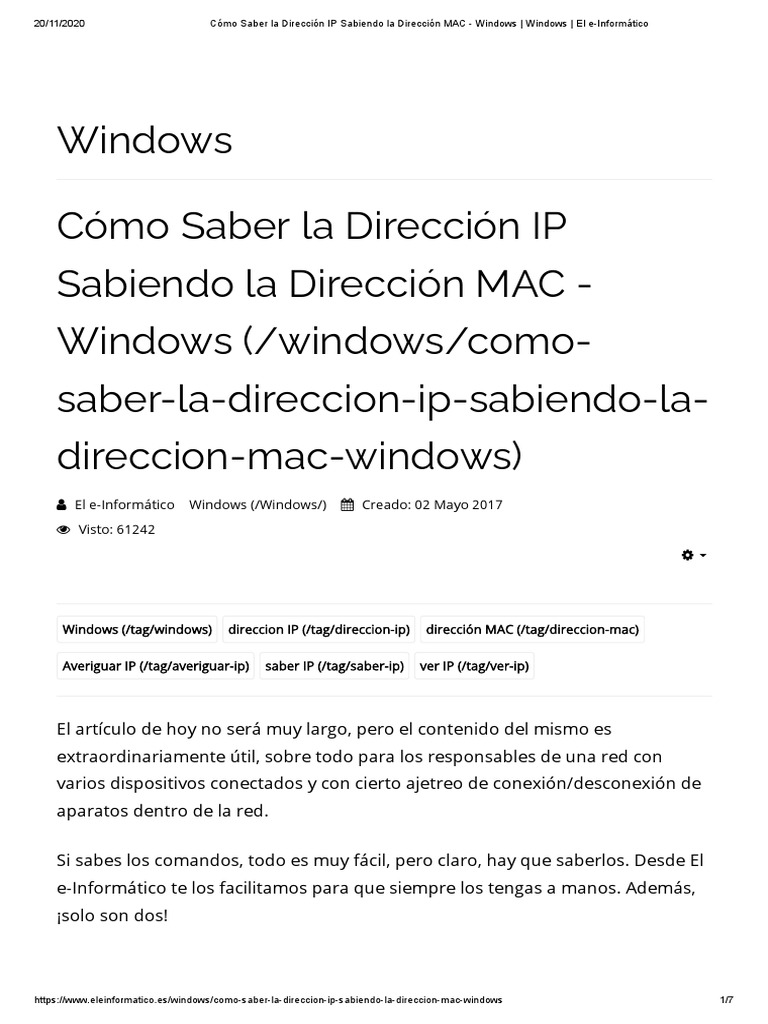 Cómo Saber La Dirección IP Sabiendo La Dirección MAC - Windows ...