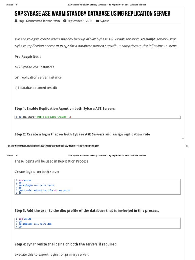 SAP Sybase ASE Warm Standby Database Using Replication Server - Database Tutorials | PDF ...