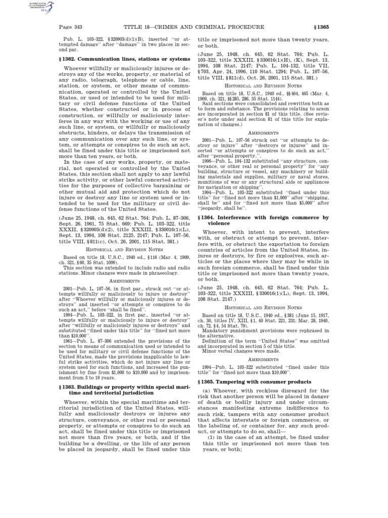 The Criminal Code Title 18 of The United States Code Part | PDF ...