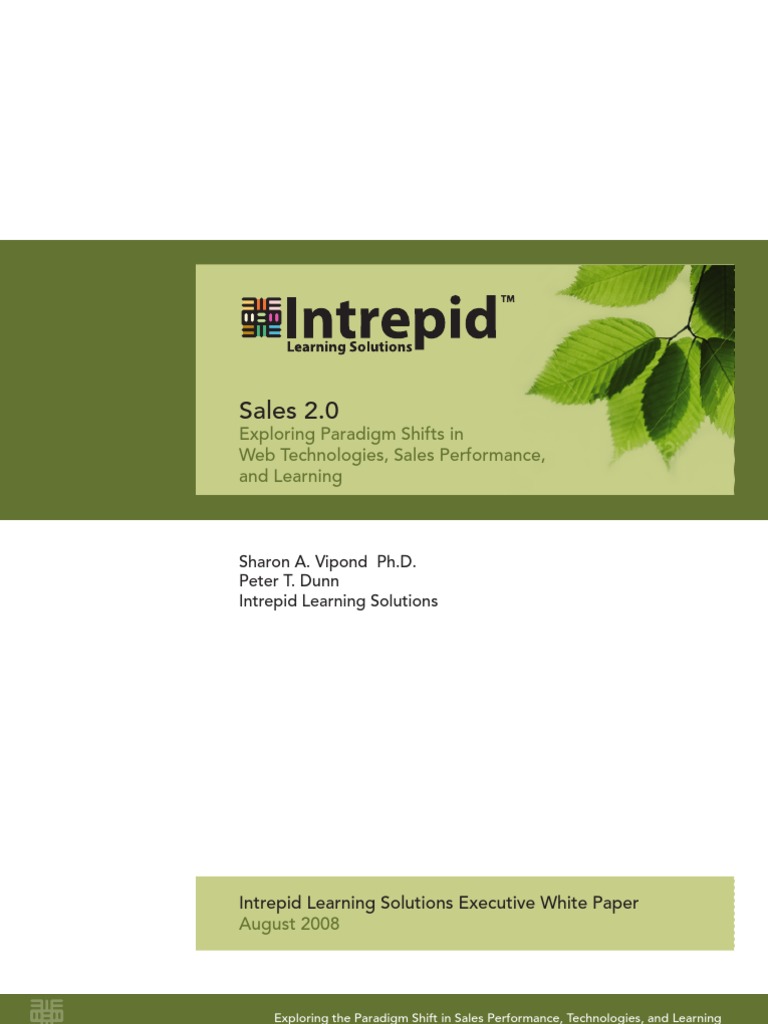 Sales 2.0: Exploring Paradigm Shifts in Web Technologies, Sales ...