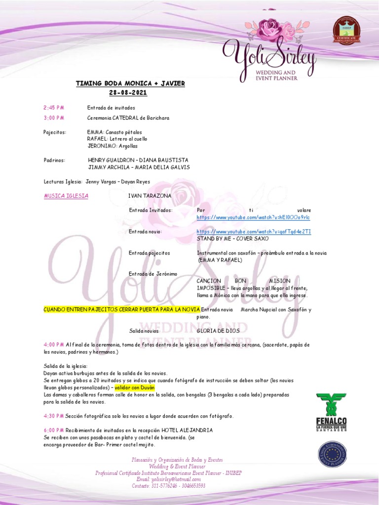 Timing Boda Monica + Javier | PDF | Ceremonias