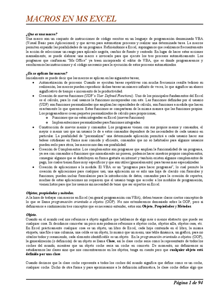 Macros Con MS EXCEL | Descargar gratis PDF | Objeto (informática) | Microsoft Excel