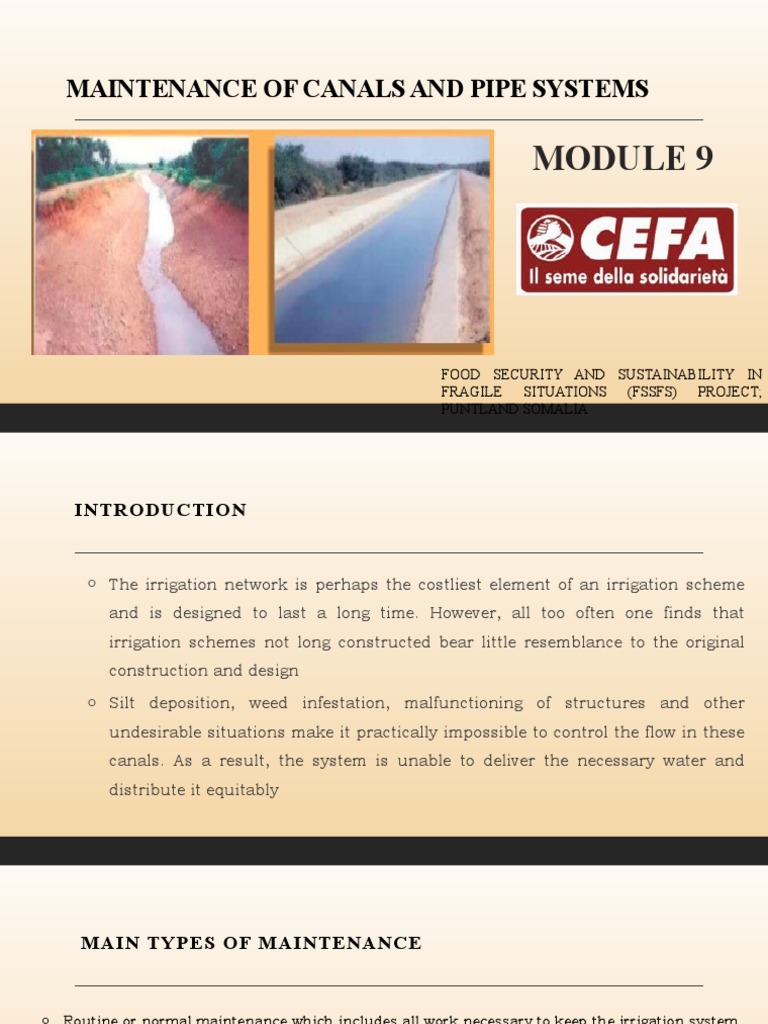 Module 9-Maintanance of Canal and Pipes Systems | PDF | Canal | Concrete