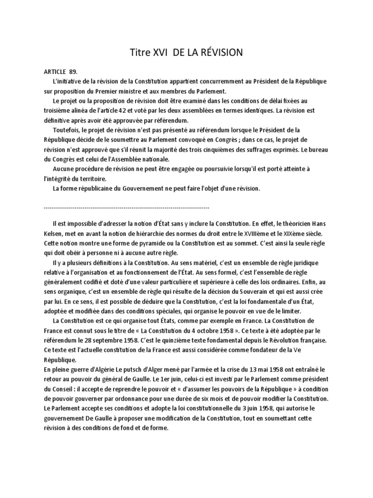 Article 89 de La Constitution 1958 | PDF | Loi constitutionnelle | Gouvernement