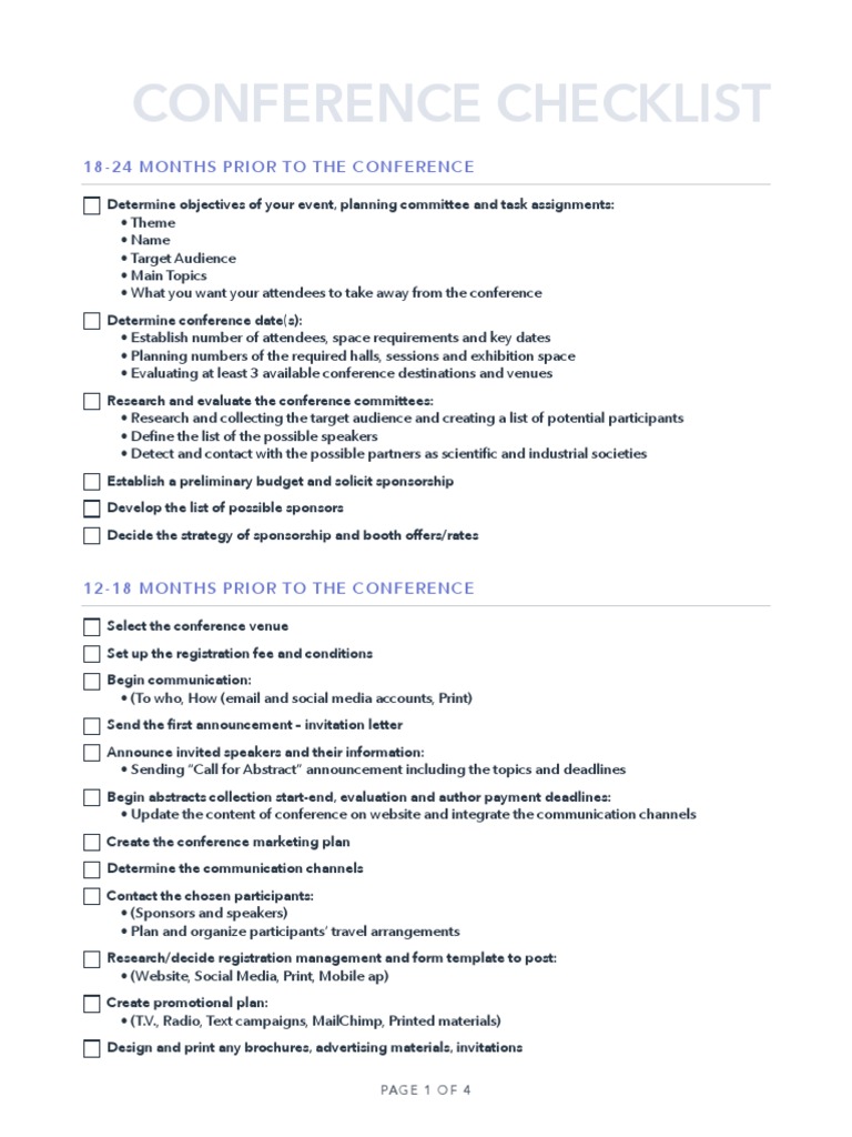 Conference Planning Checklist | PDF | Target Audience | Sponsor ...
