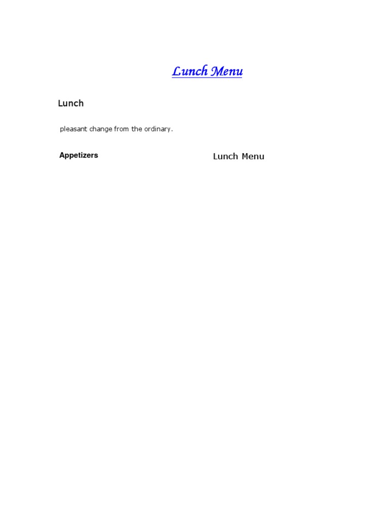 Lunch Menu with Appetizers and Sides | PDF