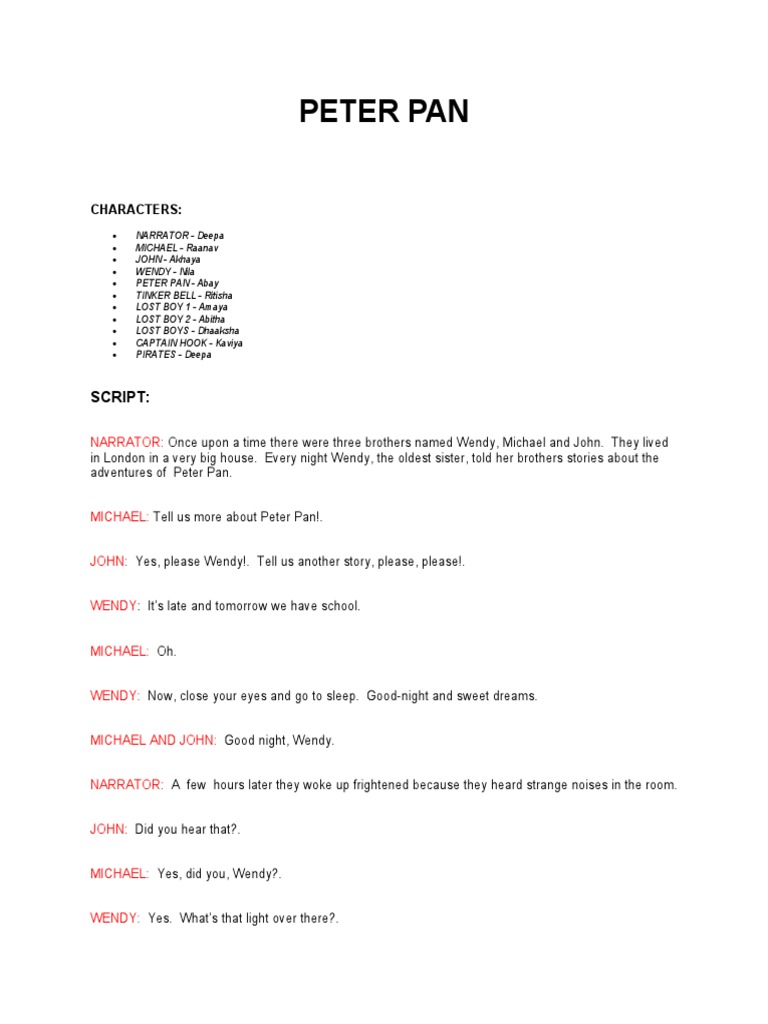 Peter Pan Script | PDF | Peter Pan | Wendy Darling