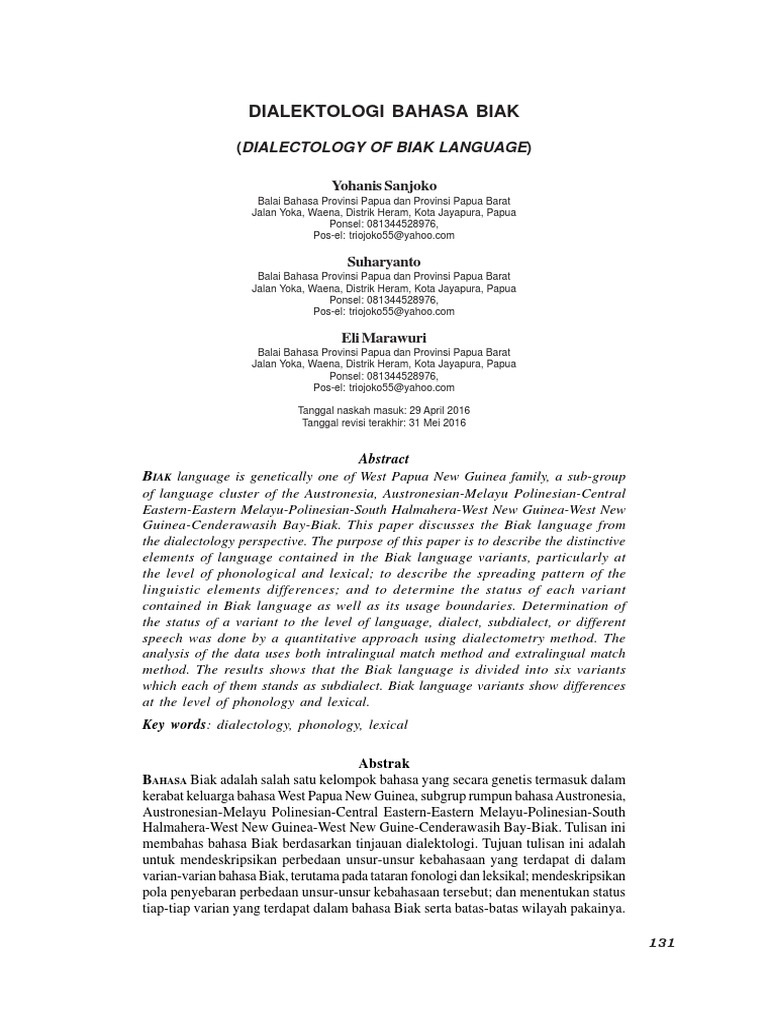 Analysis of Dialect Variations in the Biak Language Based on ...