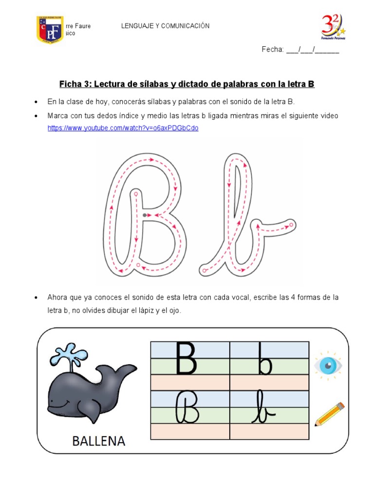Ficha 3 Lectura de Sílabas y Dictado de Palabras Letra B | PDF