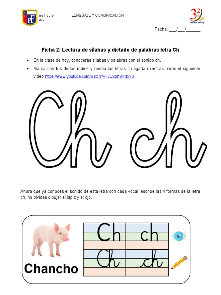 Ficha 2 Lectura de Sílabas y Dictado de Palabras Letra CH | PDF
