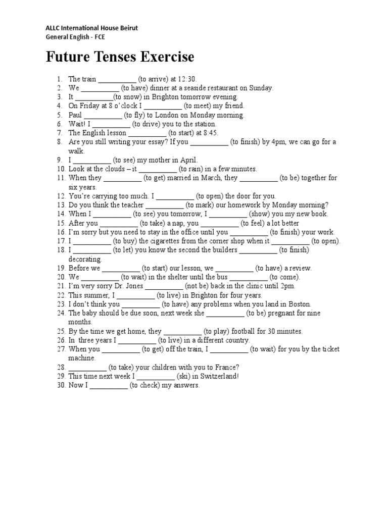 Future Tenses Exercise: General English - FCE | PDF