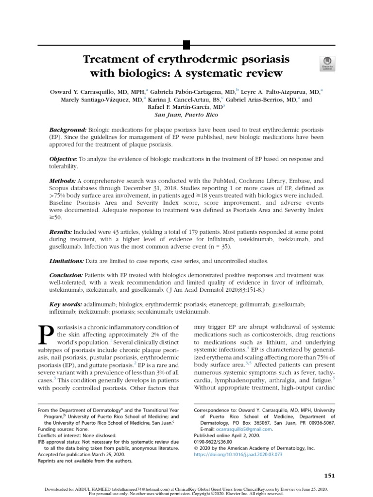 Treatment of Erythrodermic Psoriasis With Biologics | PDF | Psoriasis ...